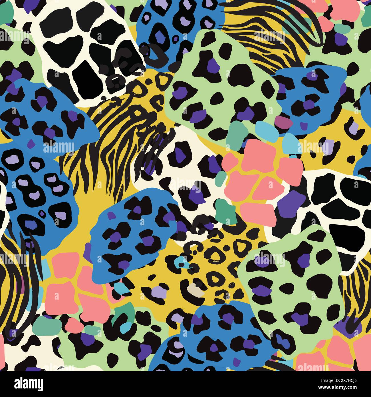 Seamless vector pattern. A vibrant design featuring a colorful leopard ...