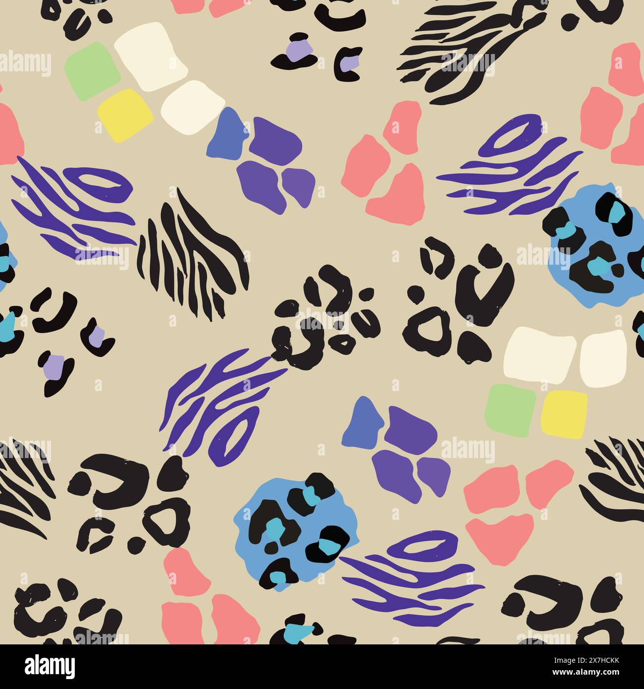 Textile art featuring colorful leopard print on a zebra background ...