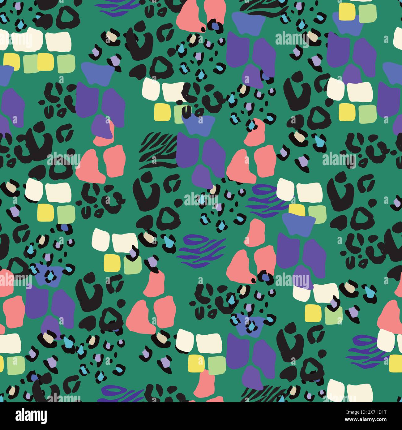 Seamless vector pattern. A vibrant design featuring a colorful leopard ...