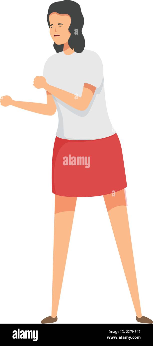 Vector illustration of a determined woman standing with a fist pump ...