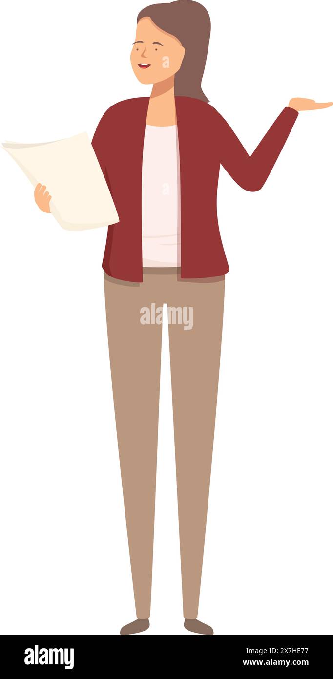 Confident young female businesswoman standing in an office, presenting ...