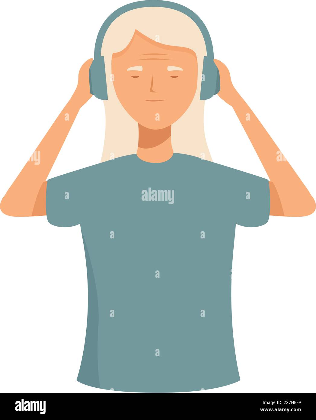 Illustration of a calm young woman with headphones listening to music ...