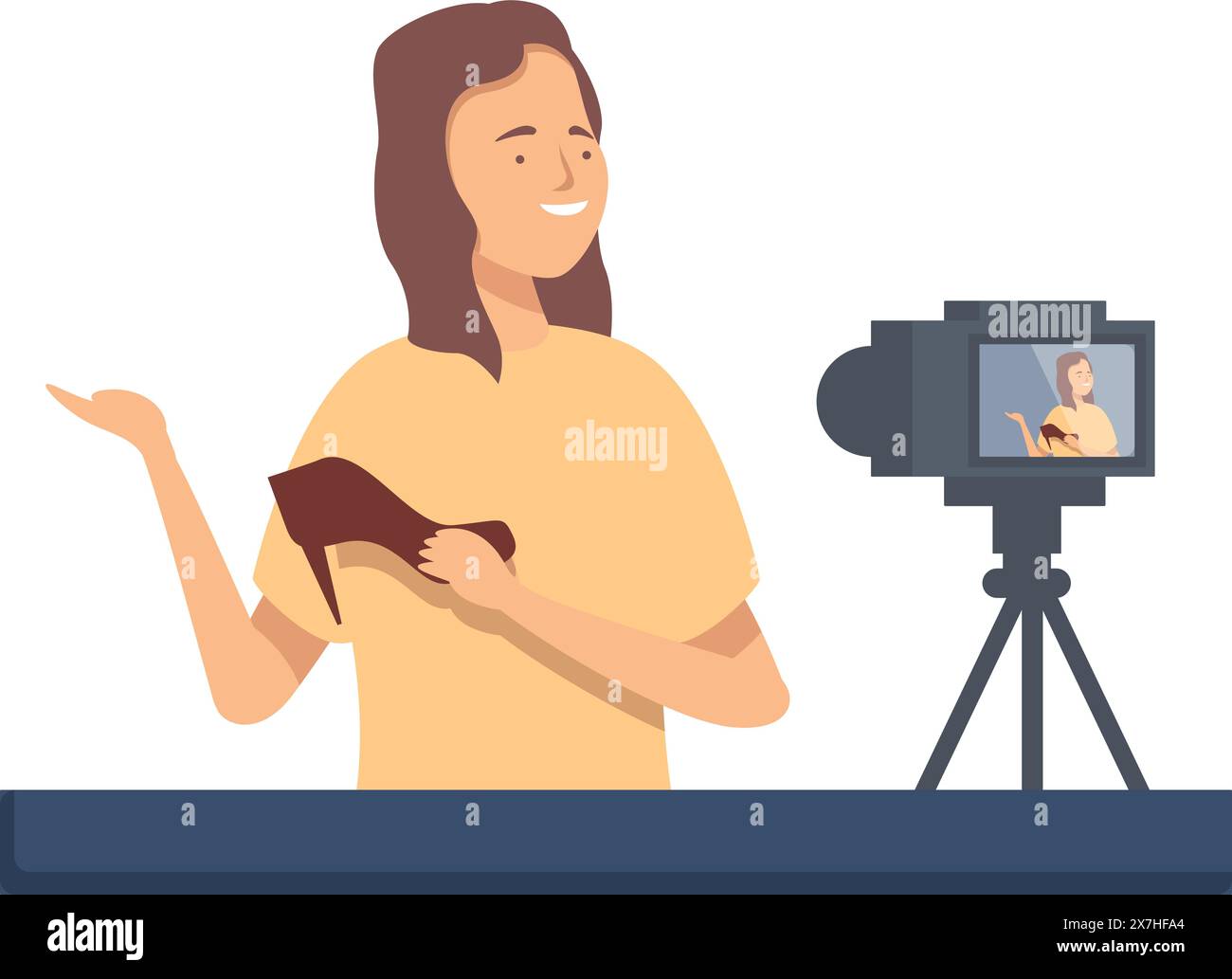 Young adult female vlogger recording beauty blog content with modern ...