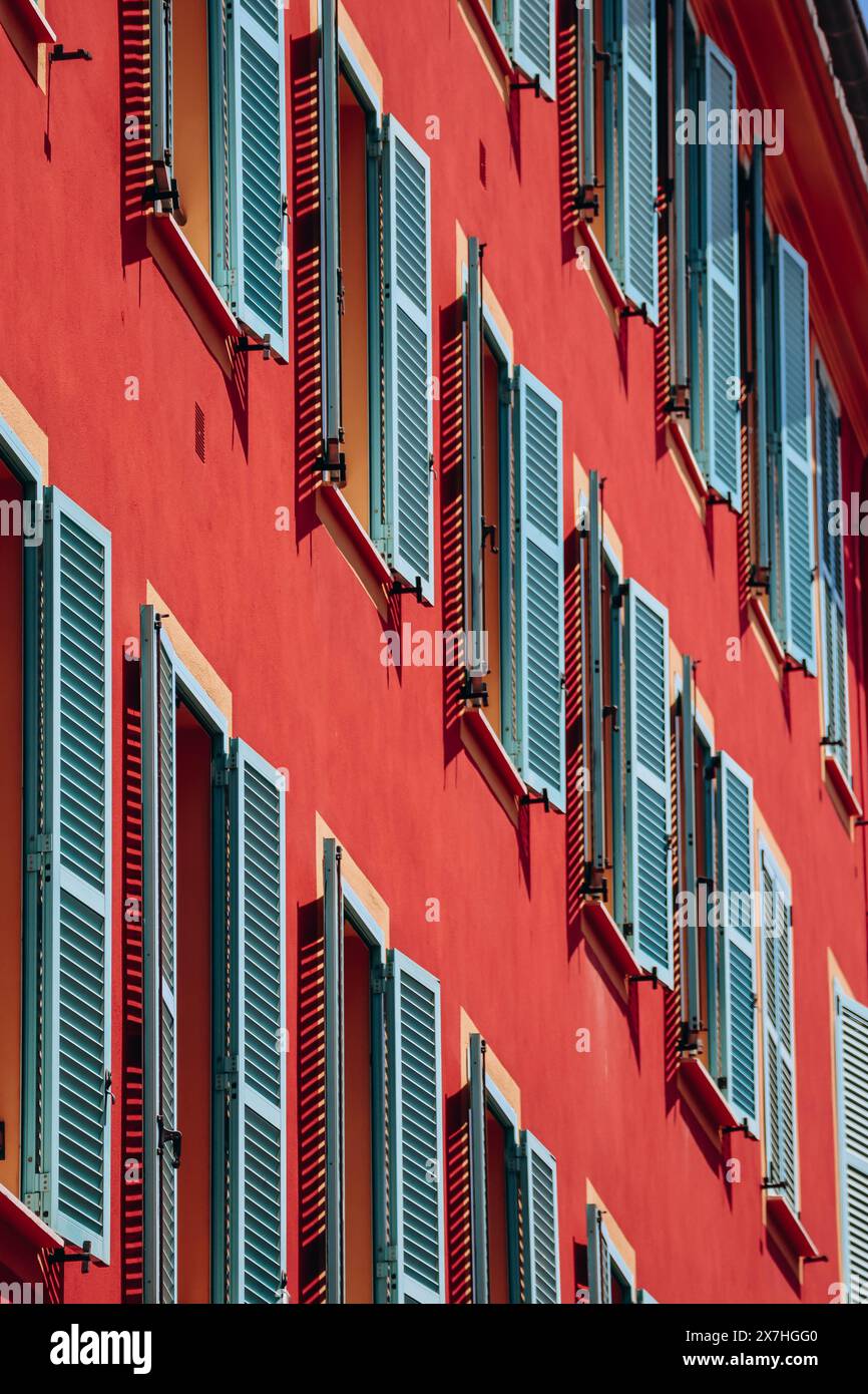 Typical facade in the south of France, on the French Riviera, windows ...