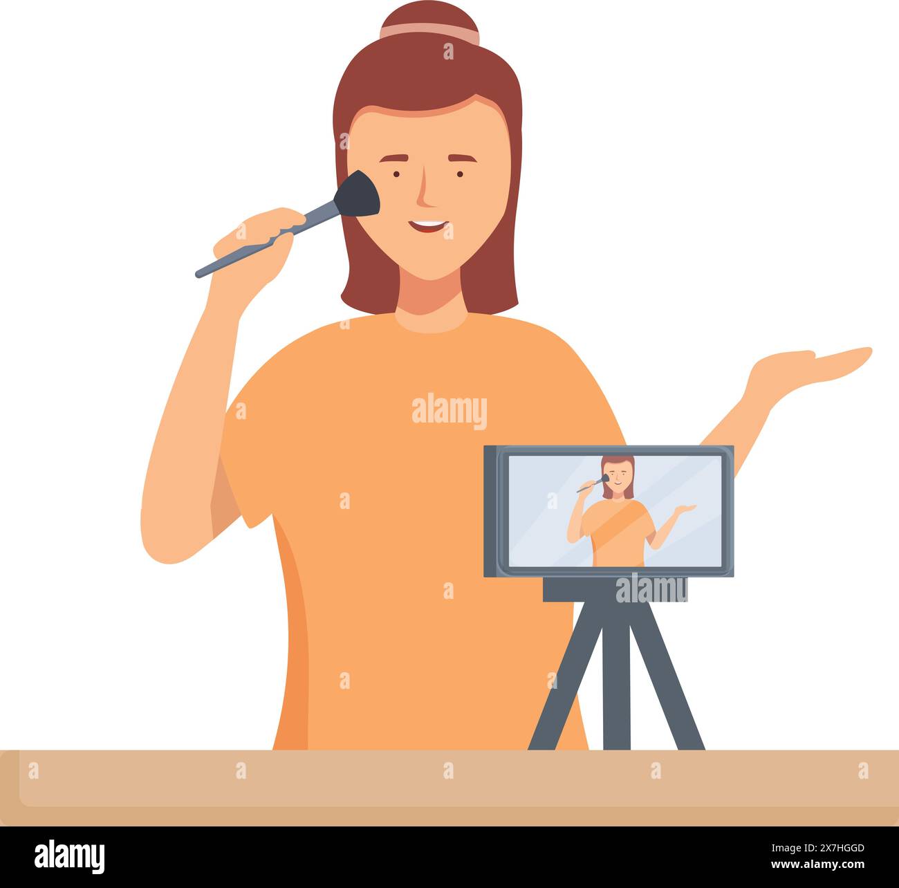 Beauty influencer demonstrating makeup application in a digital ...