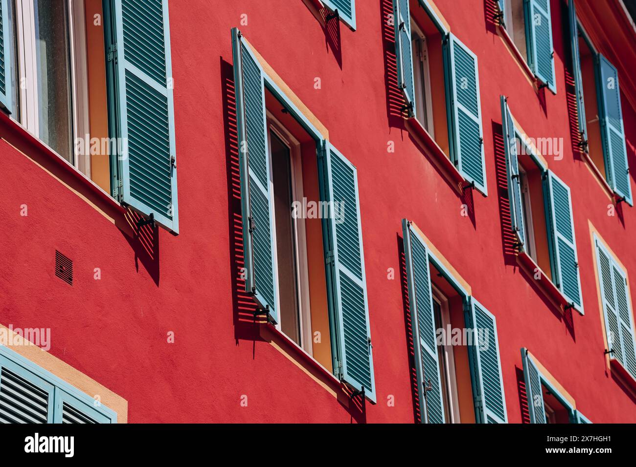 Typical facade in the south of France, on the French Riviera, windows ...
