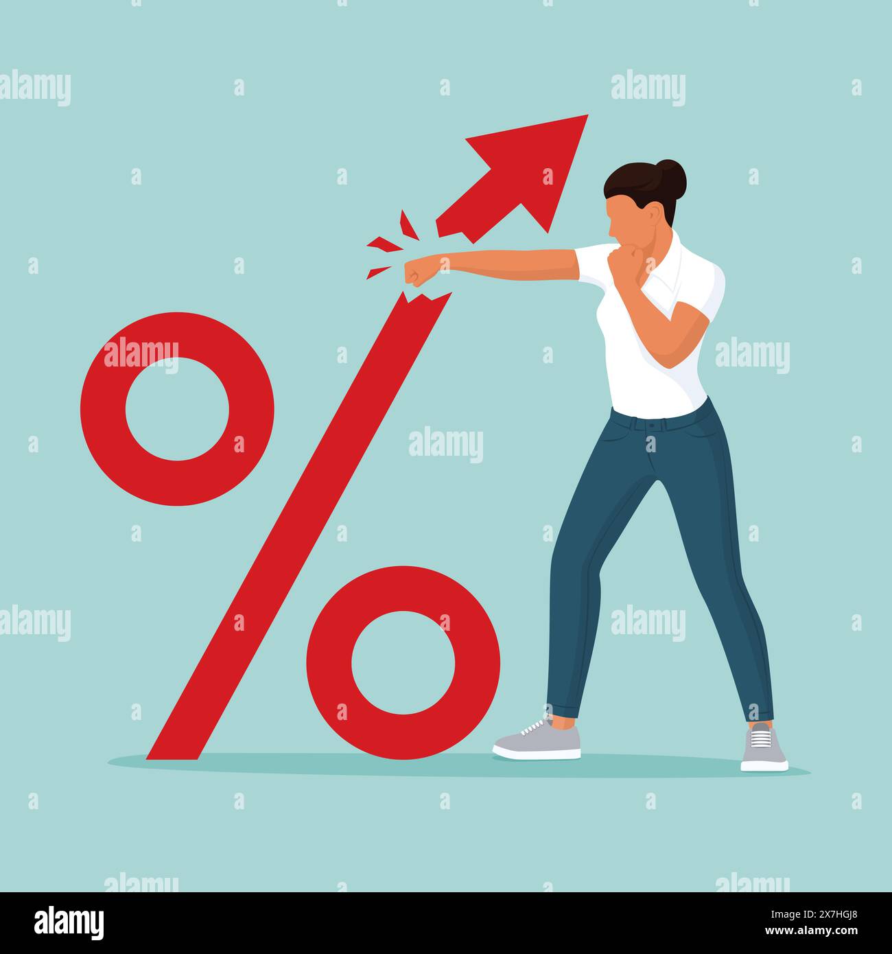 Consumer punching a percent symbol with arrow going up: rising prices ...
