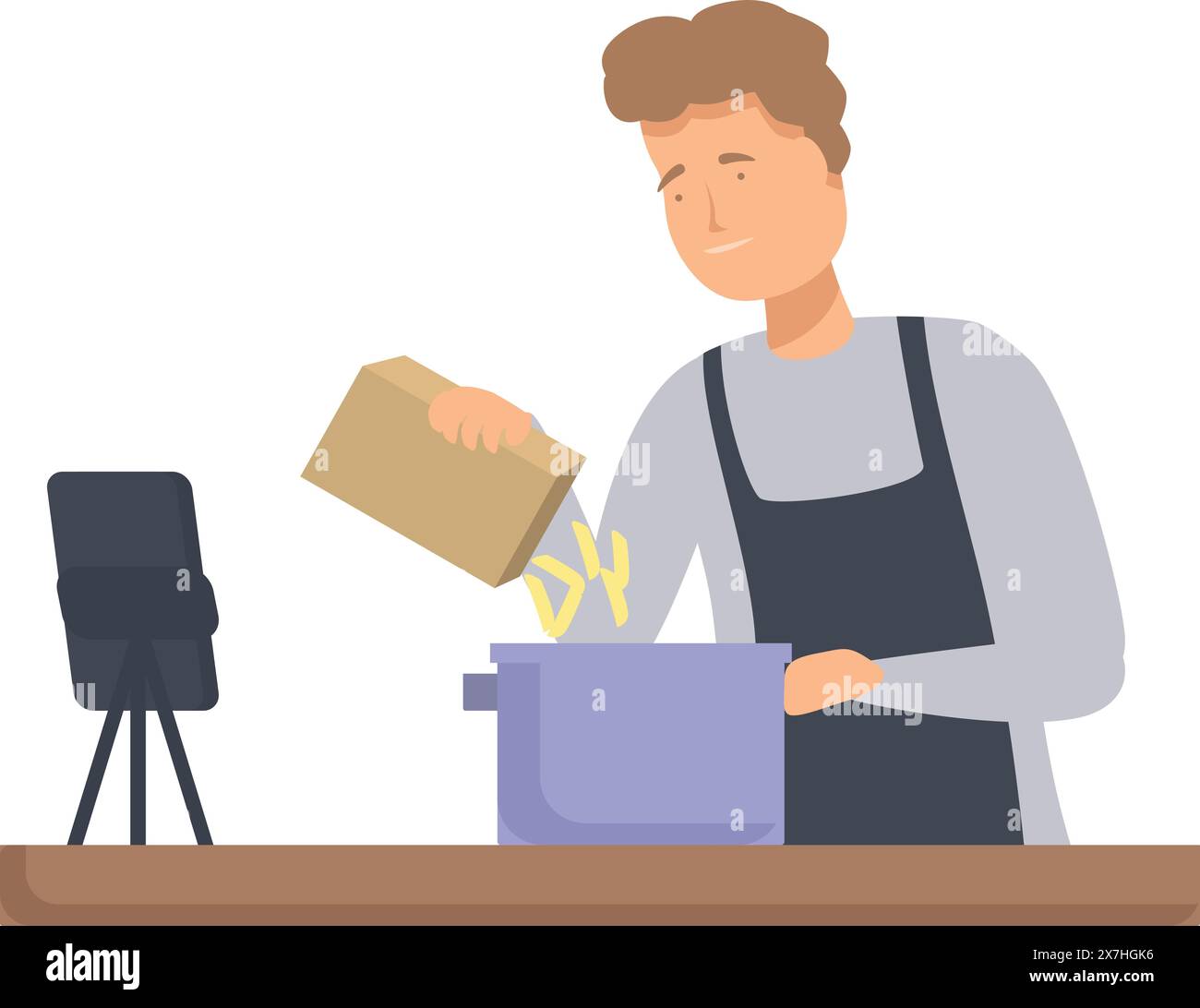 Animated male chef character pouring ingredients into a pot hi-res ...