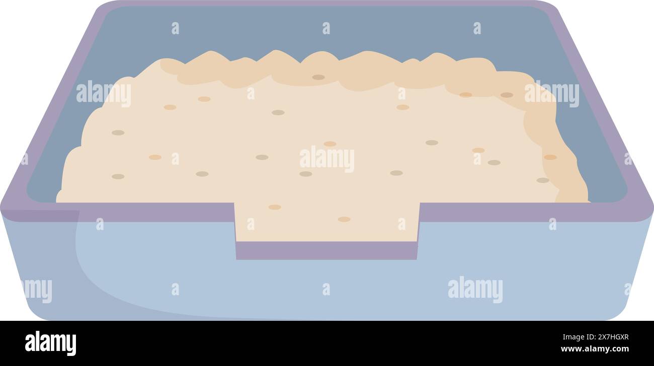 Cartoon cat litter box illustration with purple design and minimalistic ...