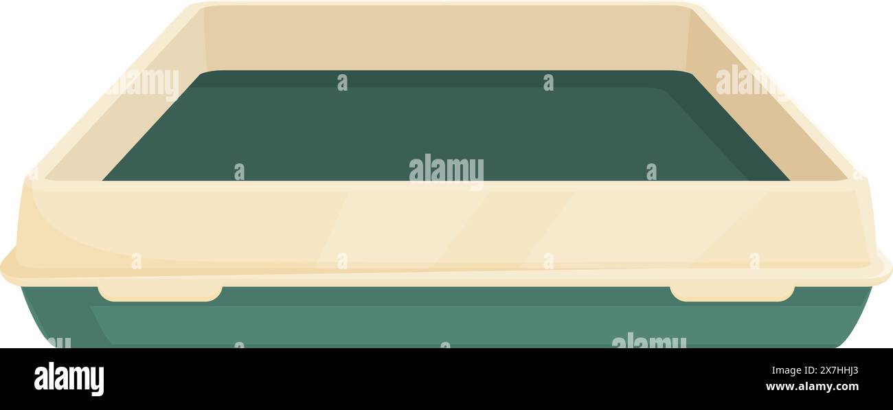 Clean, empty green and beige cat litter box illustrated on a white ...