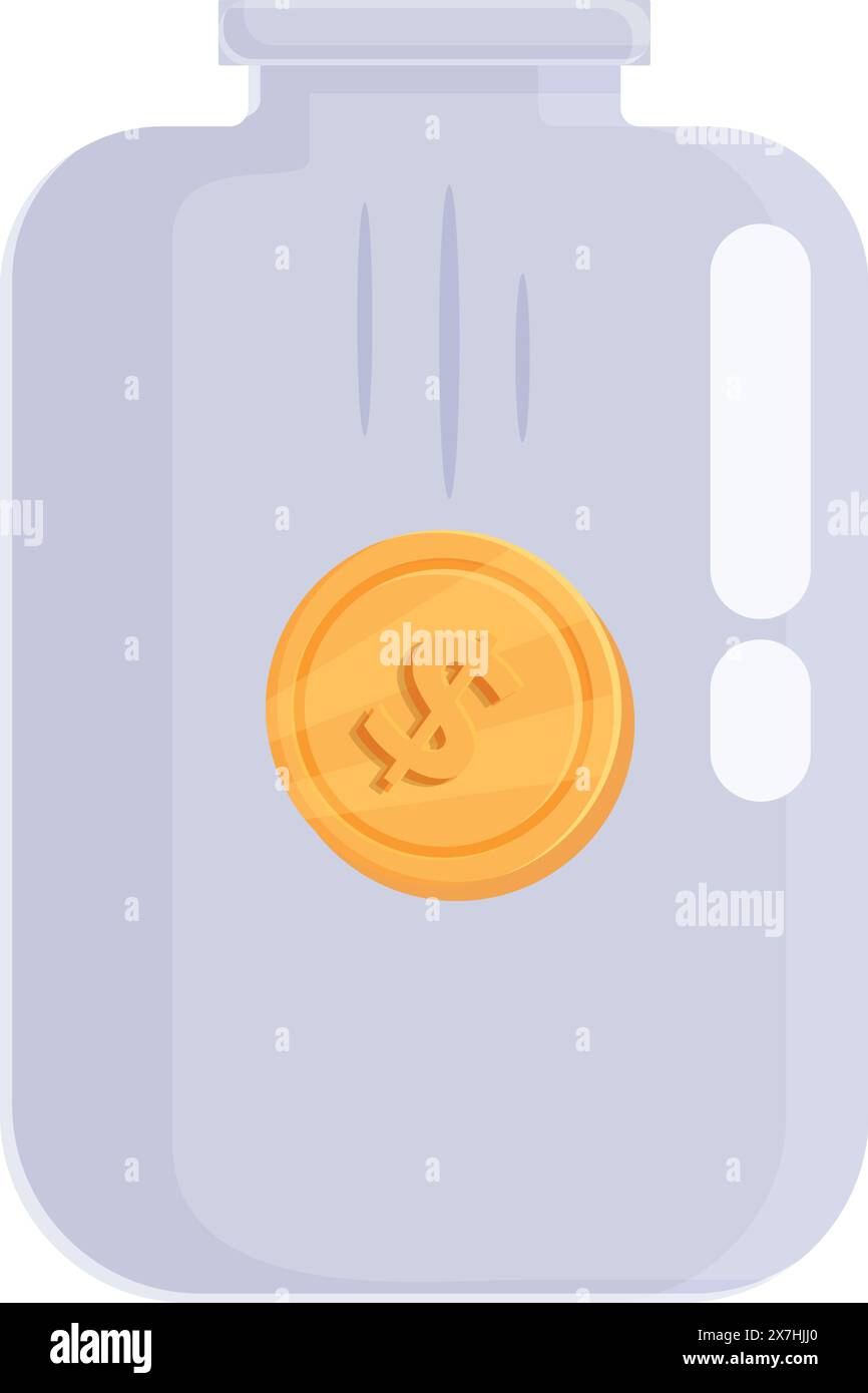 Flat design illustration of a coin inside a transparent saving jar ...