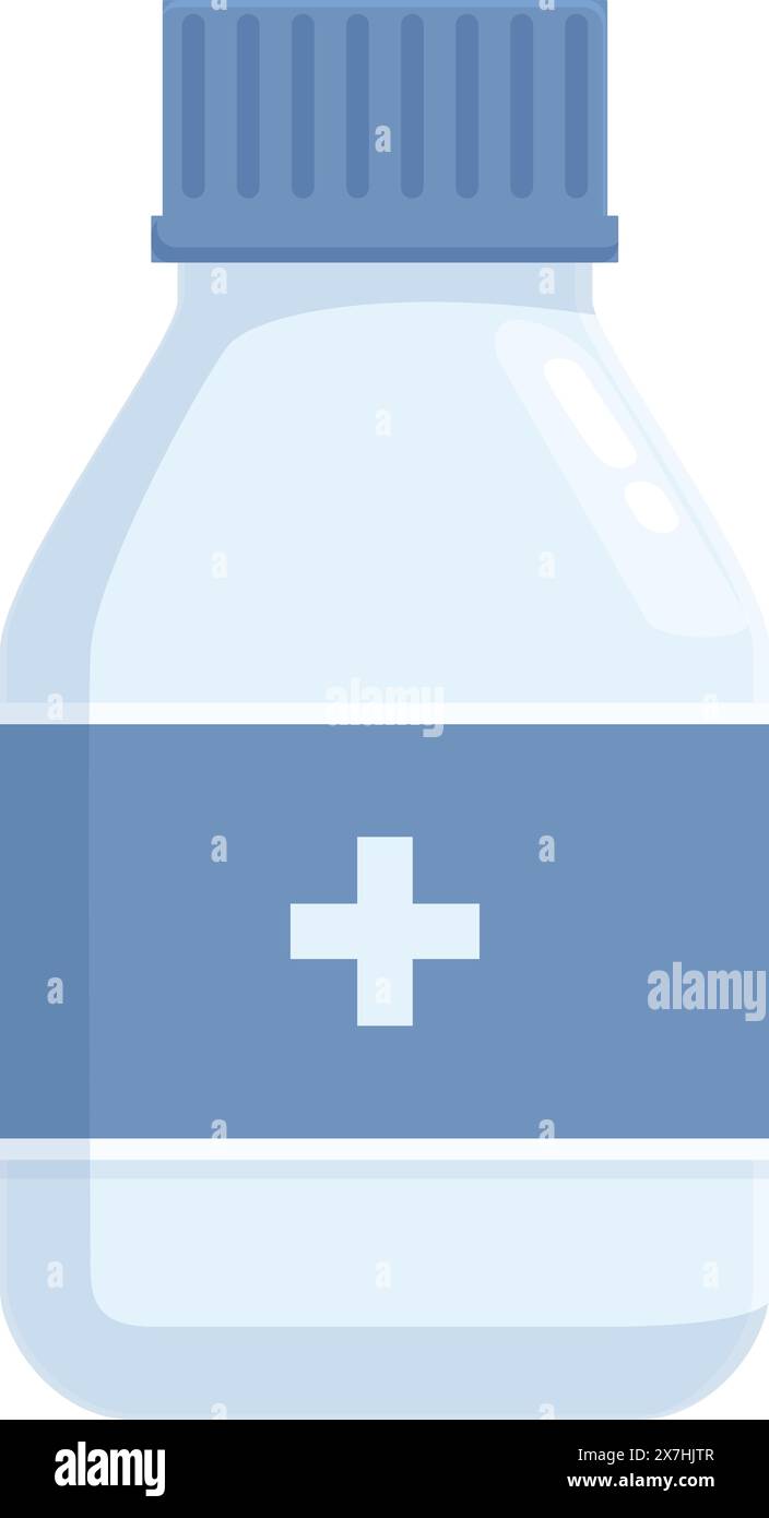 Vector illustration of medical solution bottle with blue cap, isolated ...