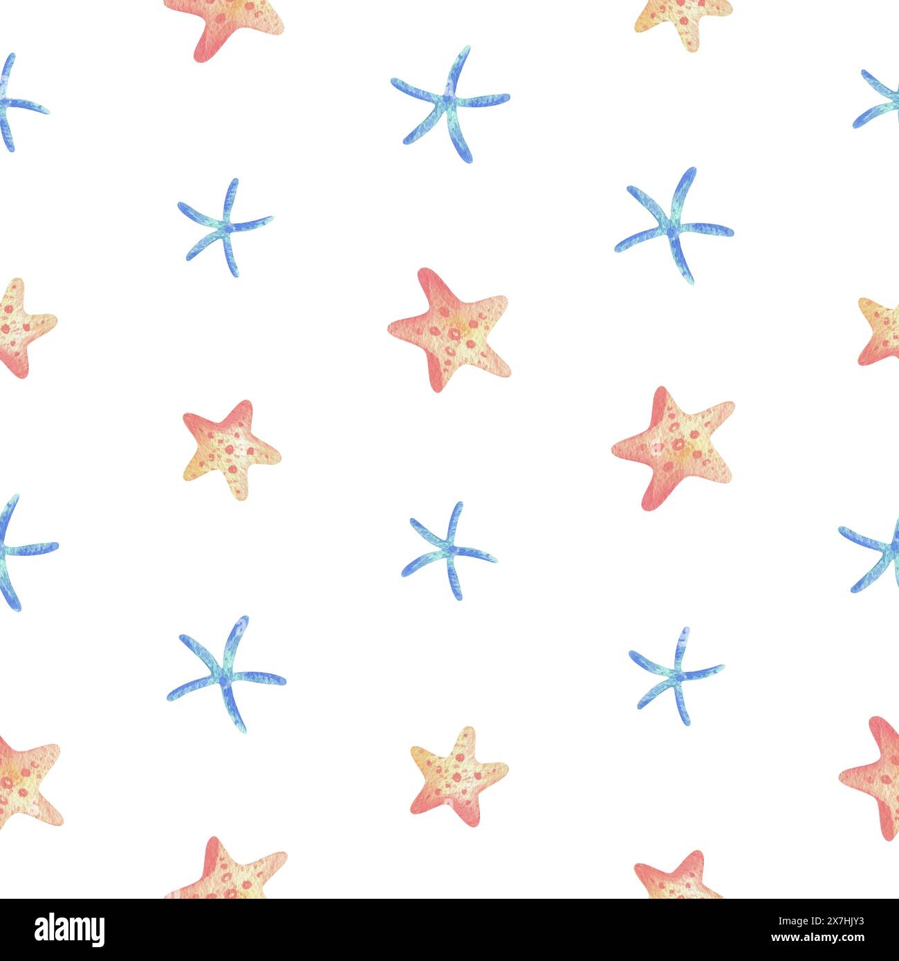 Starfish, oceanic underwater coral reef animals. Watercolor ...