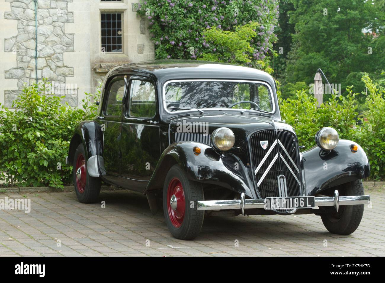 Historic black Citroen Traction Avant in front of castle building Stock ...