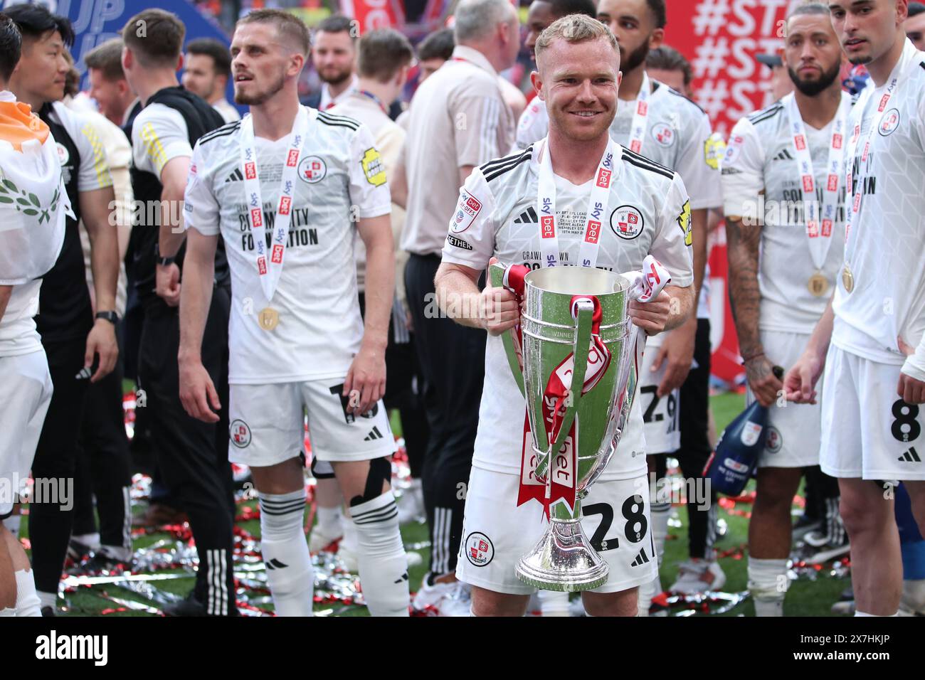 Crawley Town's Adam Campbell poses with the trophy after during the Sky ...