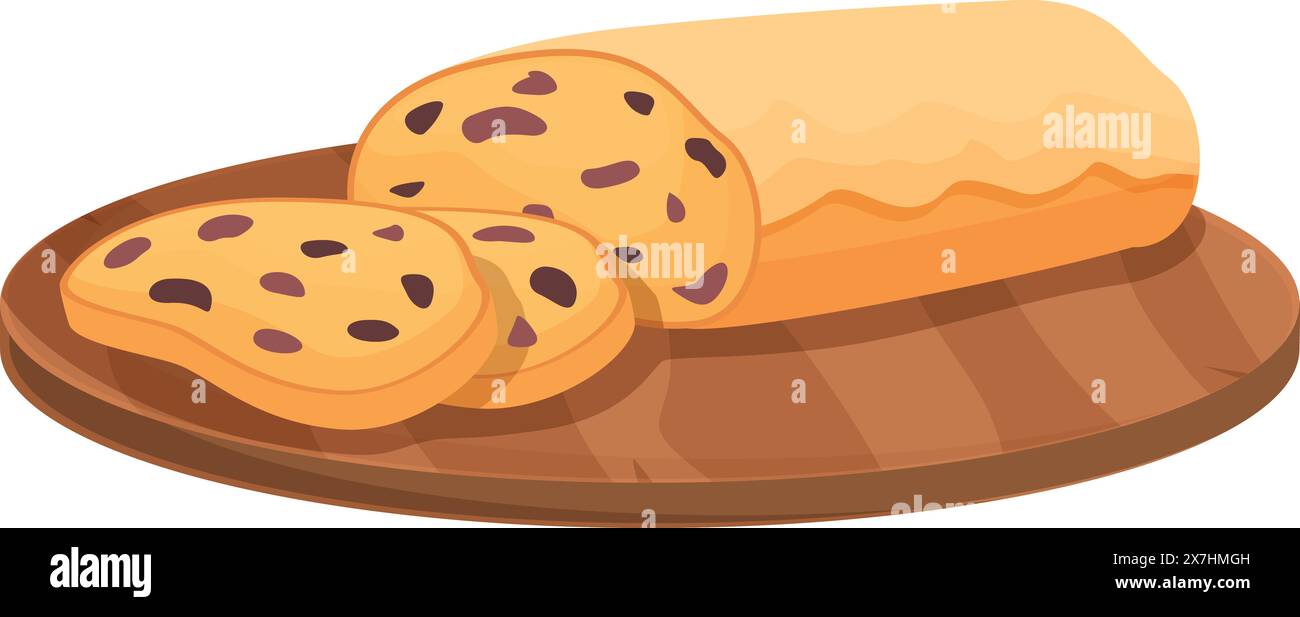 Cartoon illustration of a loaf of bread with sliced pieces on a wood ...