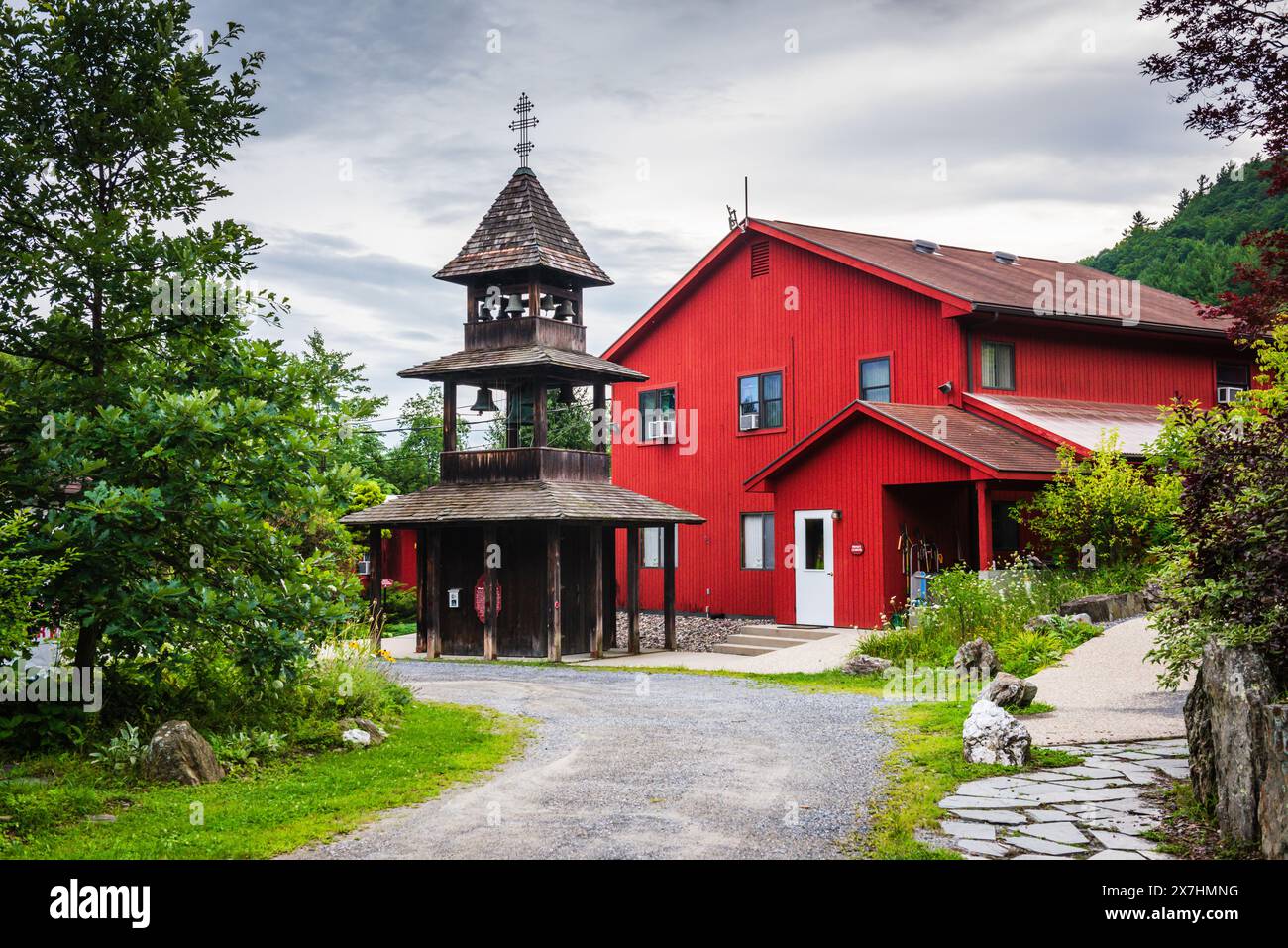 New Skete NY- August 14, 2016: Bell Tower and landscape. The Monks of ...