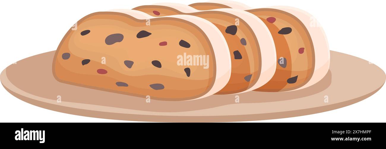 Graphic illustration of sliced raisin bread served on a simple plate ...