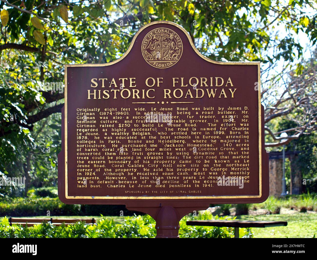 Miami, Florida, United States - April 6, 2024: Historical marker of the ...
