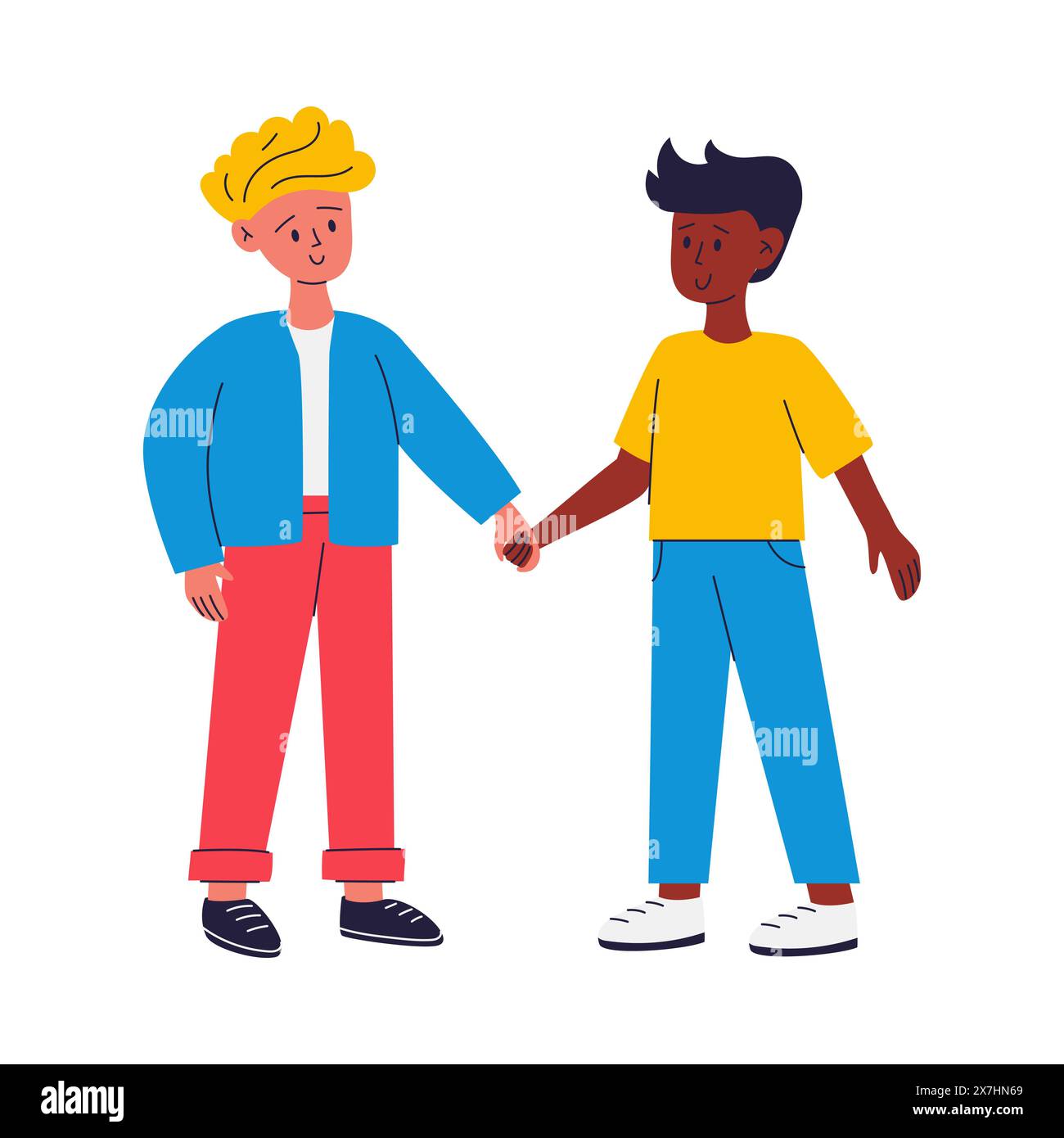 Two young men holding hands. Concept for Pride Month. Vector ... Two young men holding hands. Concept for Pride Month. Vector ...