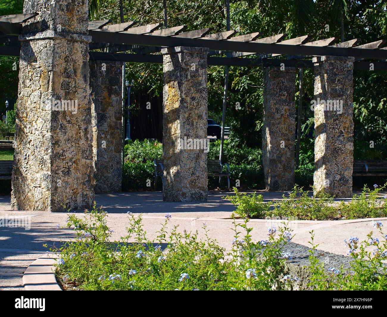 Structure with benches in the Ingraham Park in the old and affluent ...