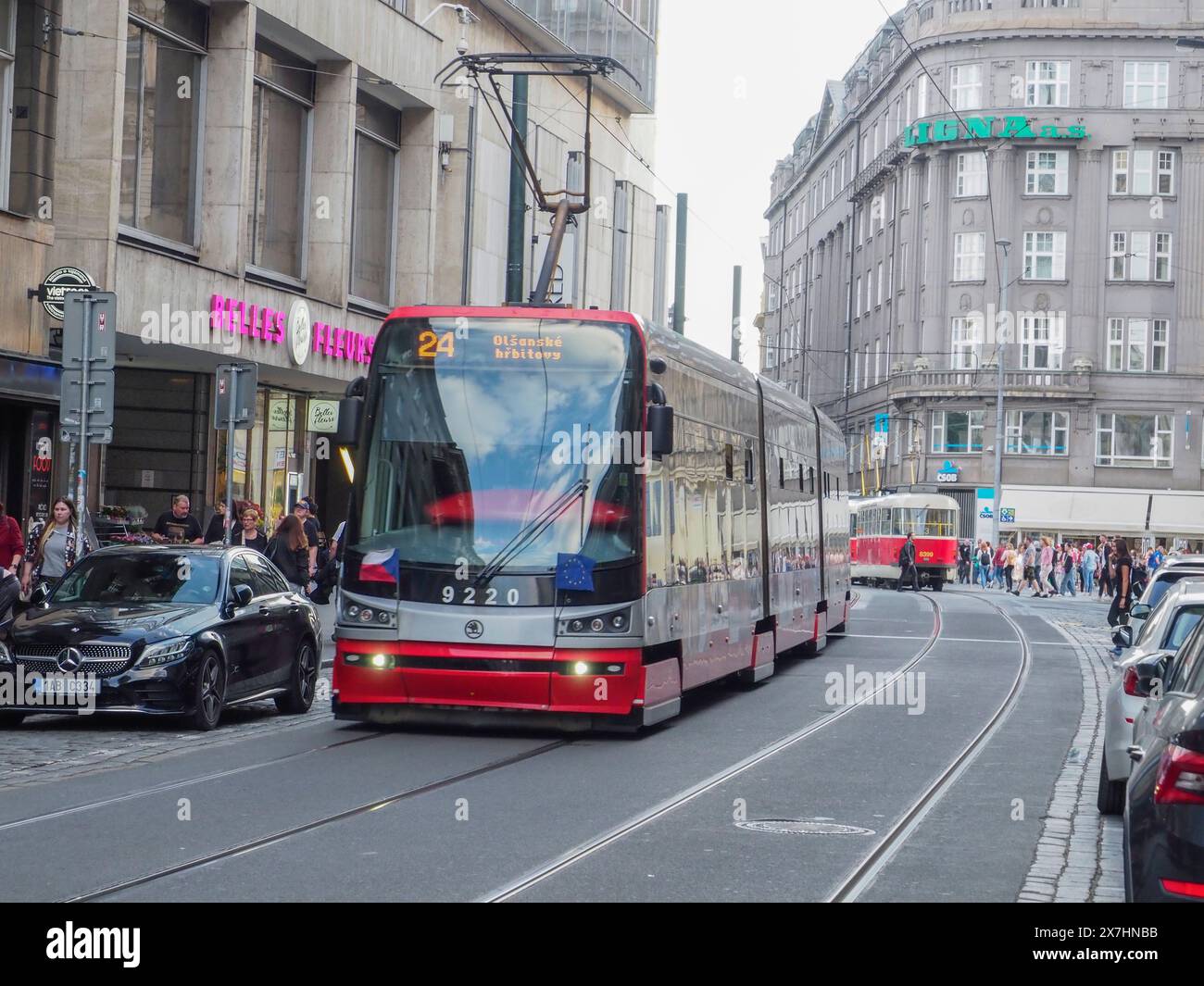 Prague, Czech Republic - May 10, 2024: Skoda 15T tram in the city ...