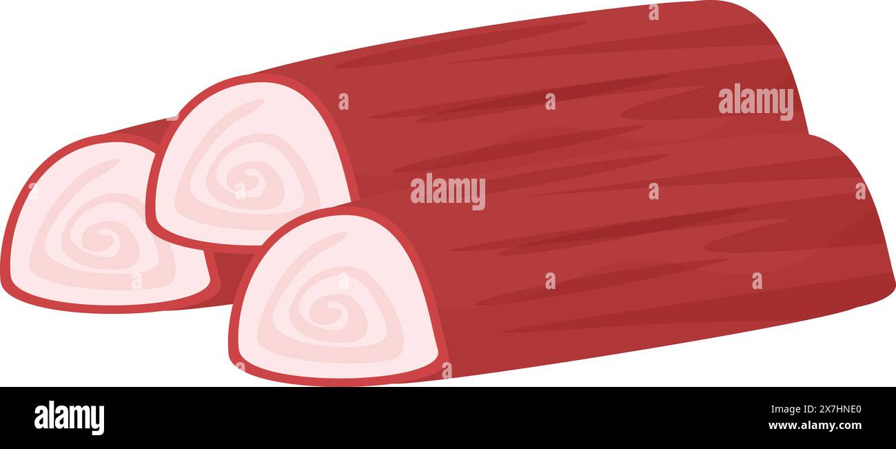 Cartoon illustration of pink ham slices. A vector graphic design ...