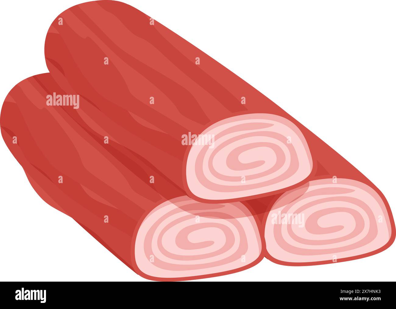 Digital illustration of stylized rolled ham slices isolated on a white ...