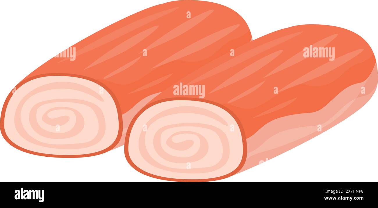 Isometric view of two cartoonstyle ham rolls with swirl patterns ...