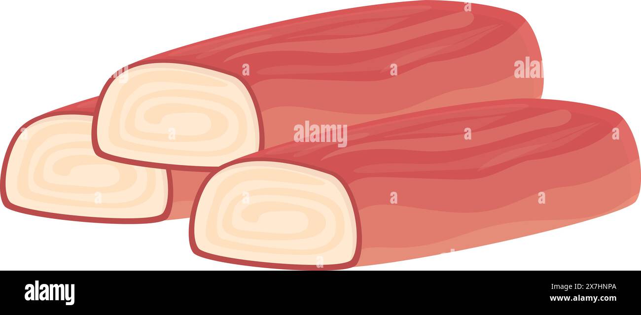 Cartoon image of three red and white deli meat sticks, isolated on ...
