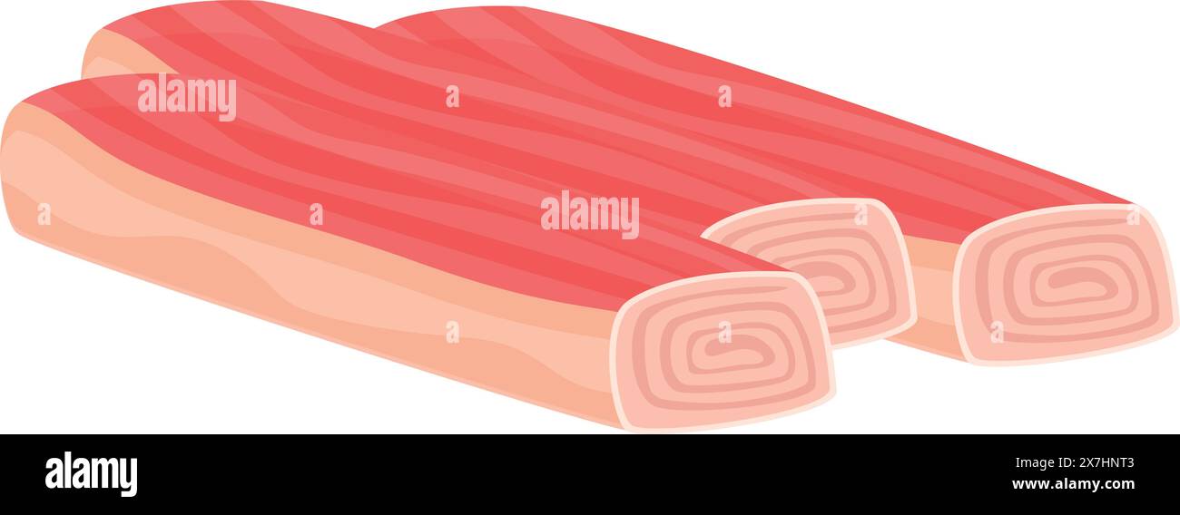 Digital illustration of stylized bacon strips and rolled slices on a ...