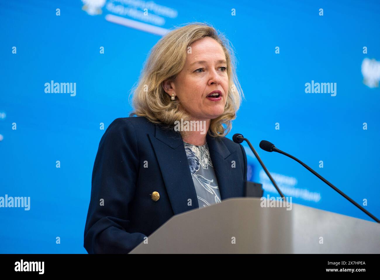 Warsaw, Poland. 20th May, 2024. Nadia Calvino, President of EIB speaks ...