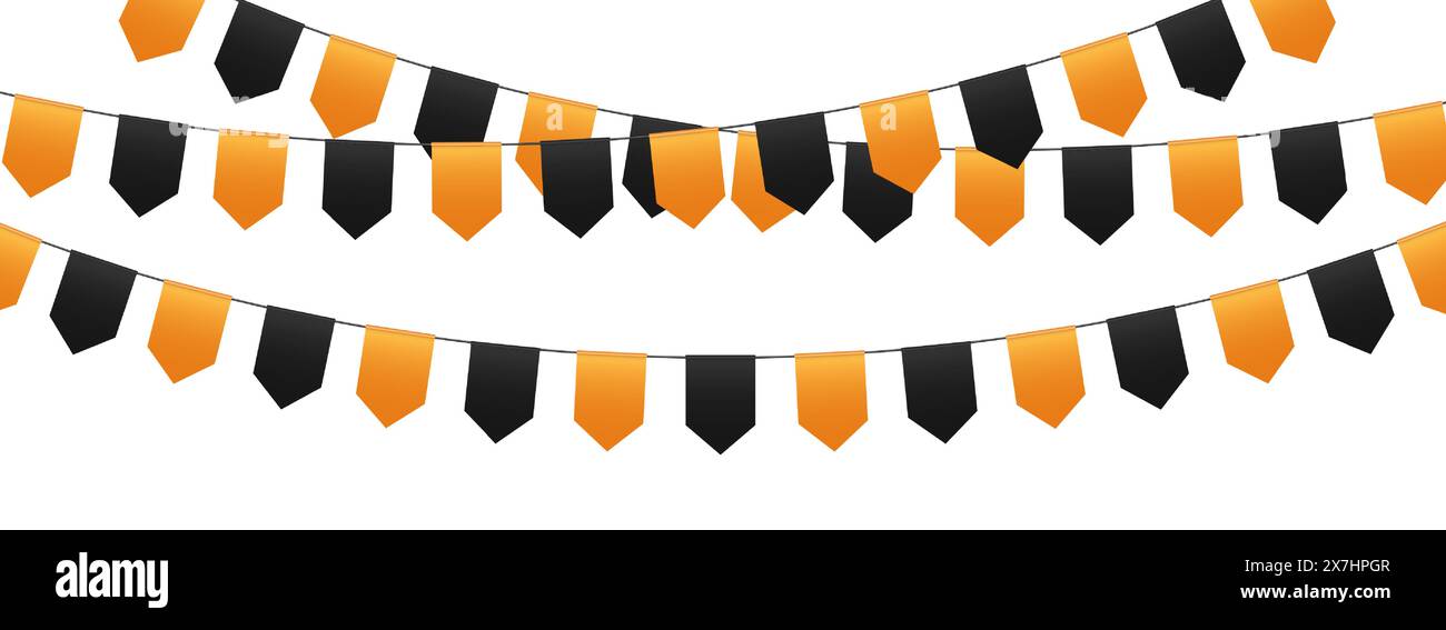 Halloween party flags, bunting flags garland, orange and black pennants ...