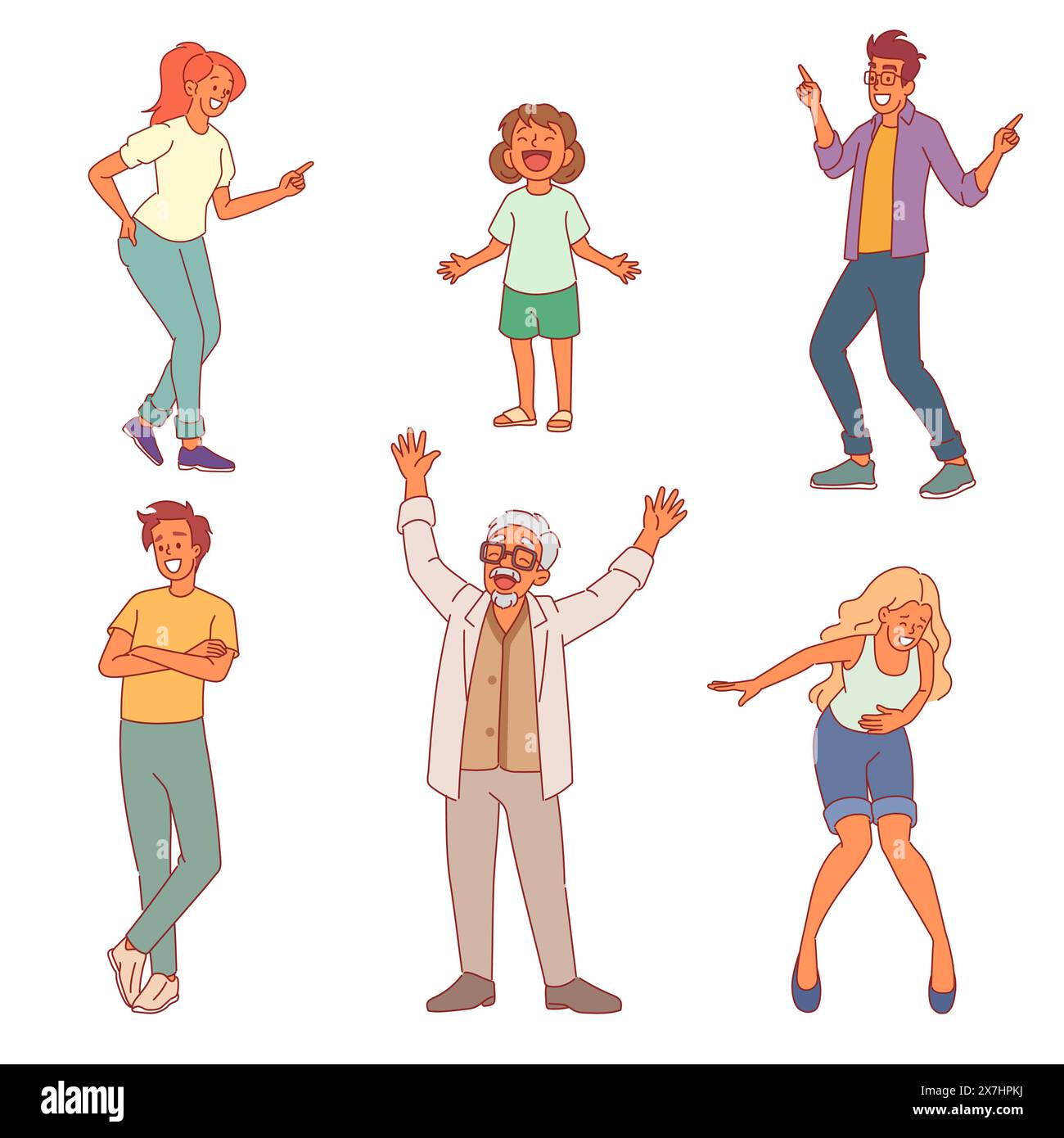 Happy laughing people. Funny men, women and children characters ...