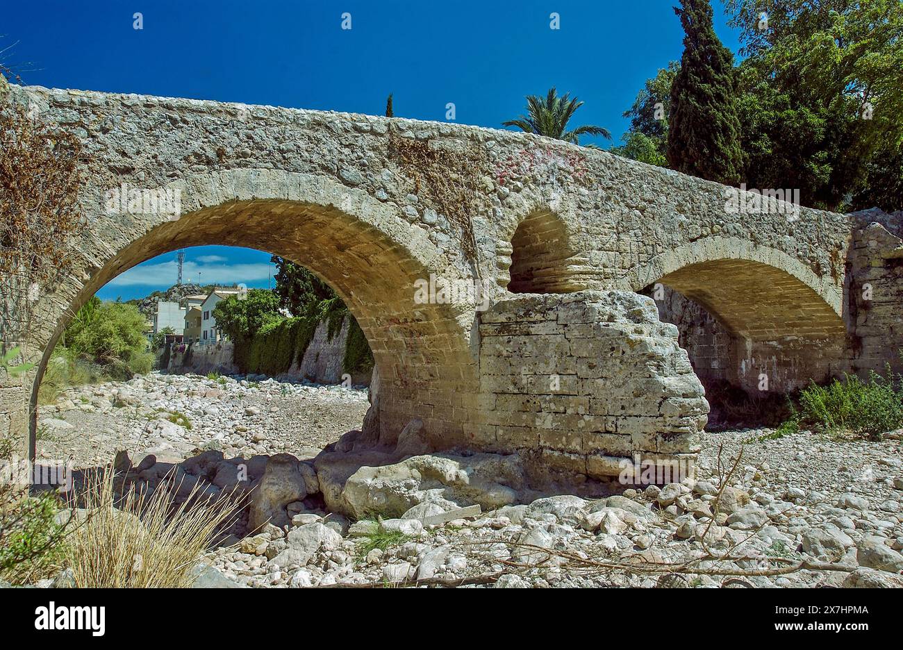 The Roman bridge Pont Roma in Pollenca on the island of Mallorca Stock ...
