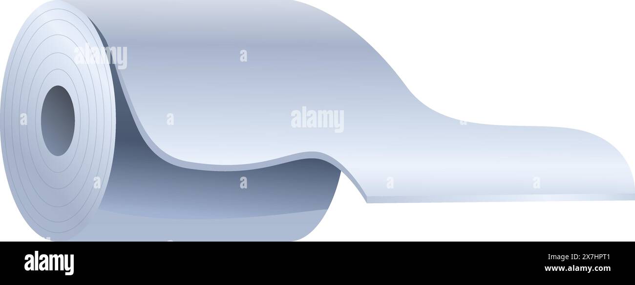 Vector illustration of a horizontal white paper roll with a curled end ...