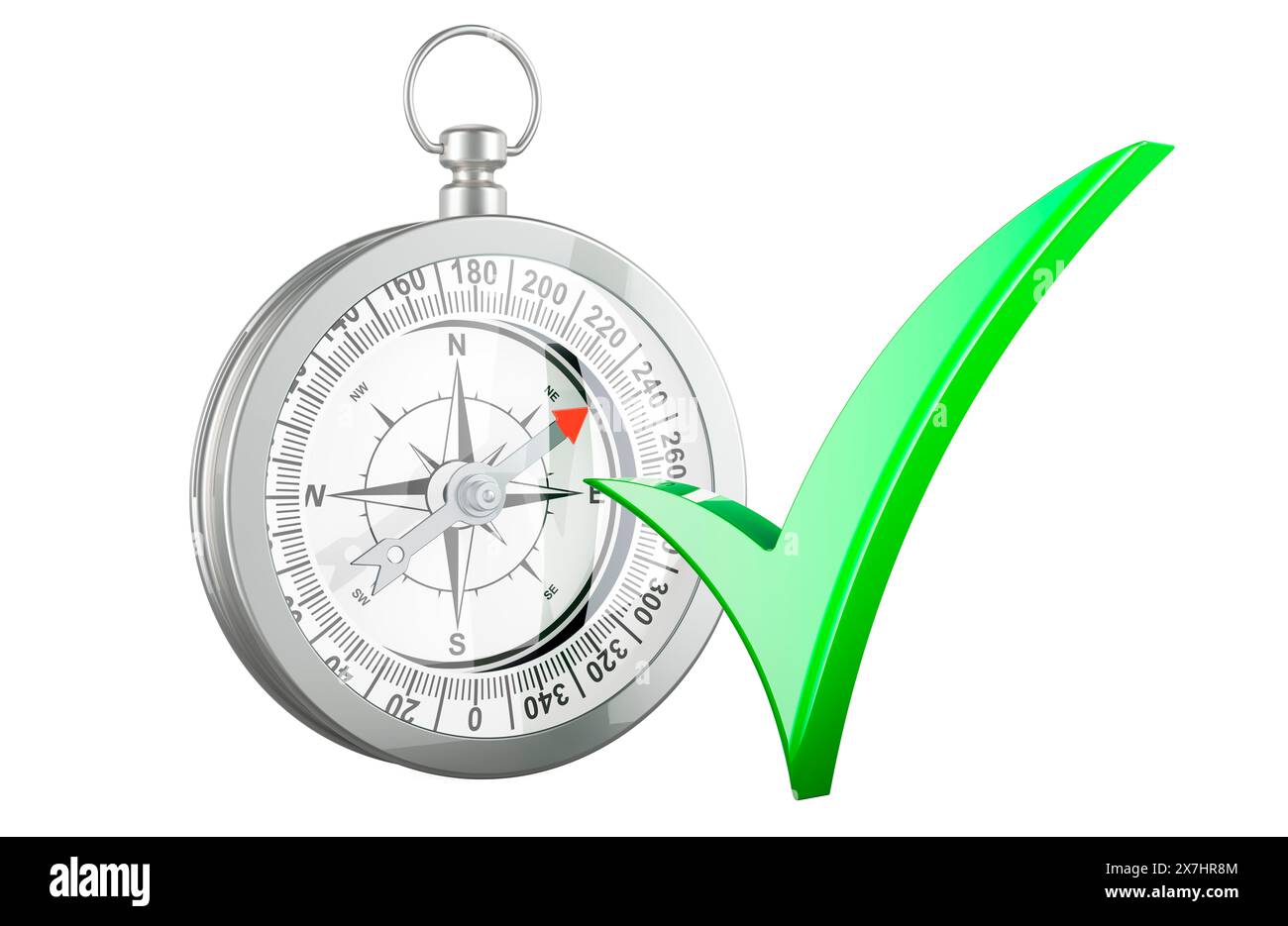 Compass with green check mark. 3D rendering isolated on white ...