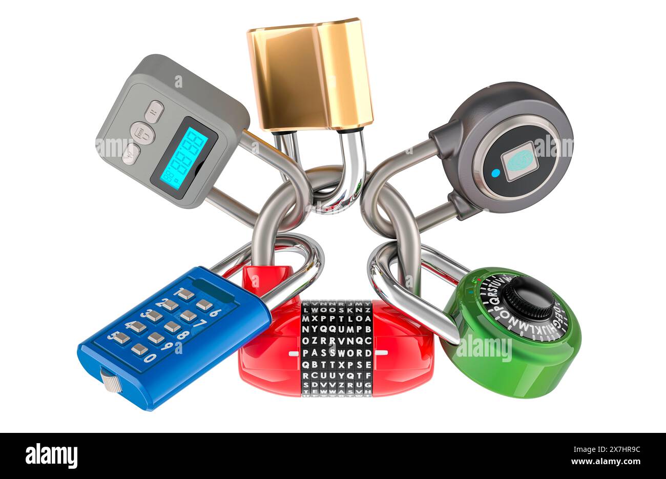 Combination Padlocks, different types, 3D rendering isolated on white ...