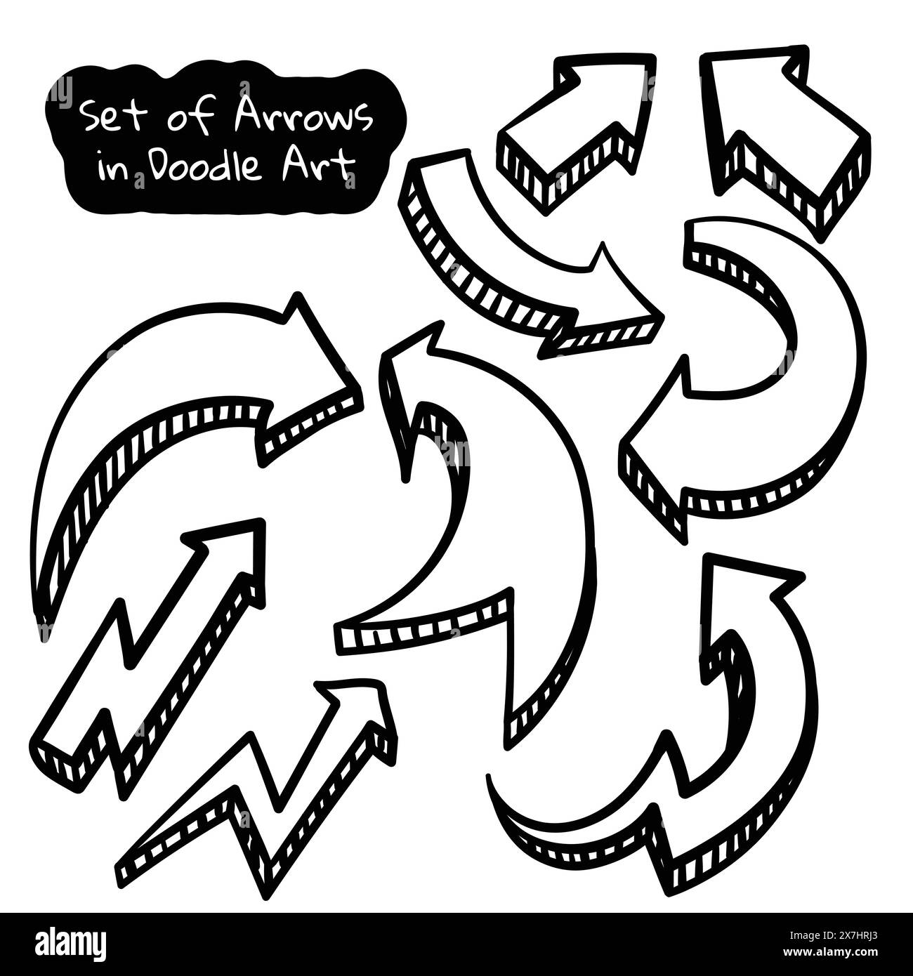 set of hand drawn arrows in curved shapes and straight directions in ...