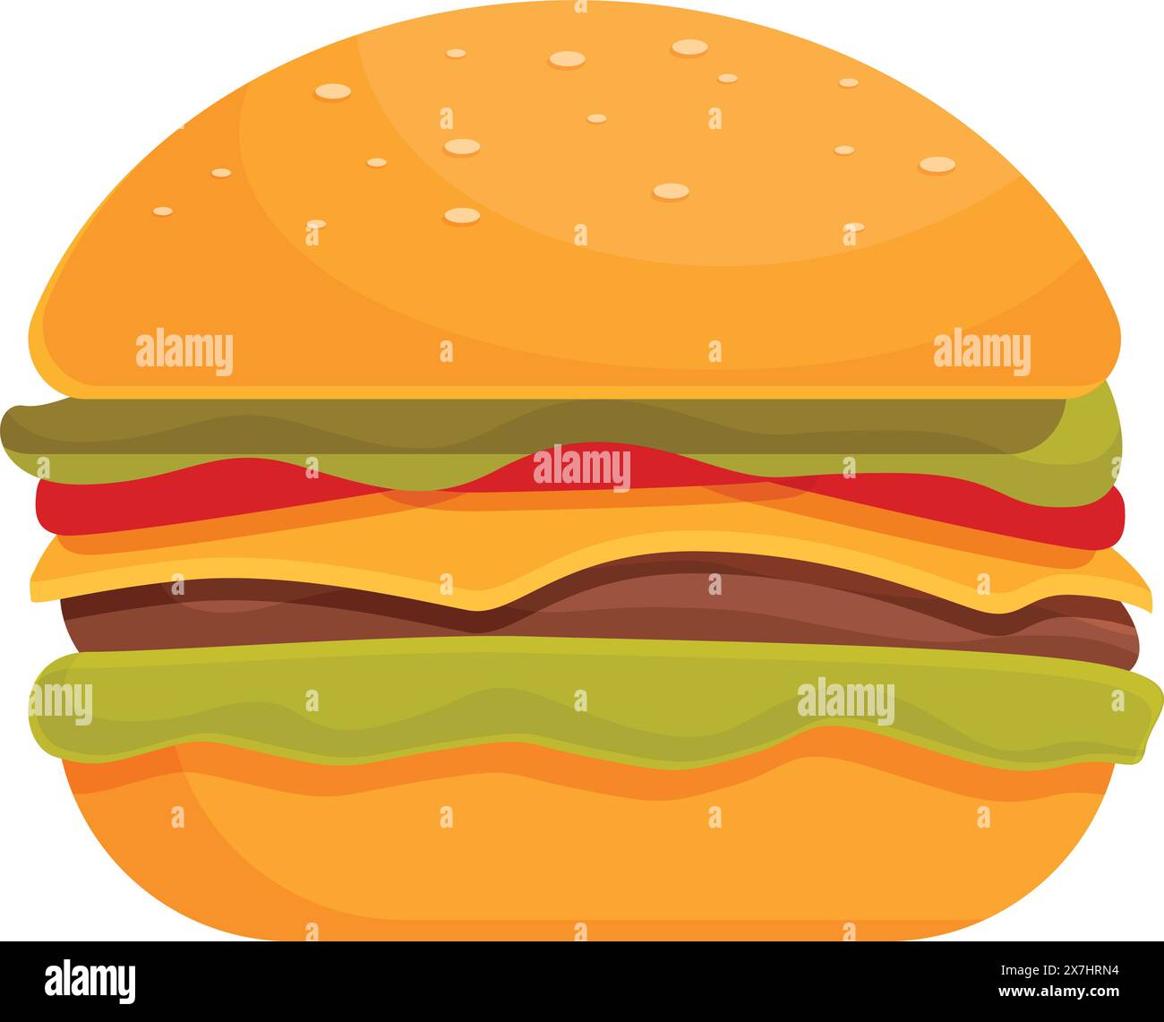 Colorful classic cheeseburger illustration with sesame seed bun. Juicy ...