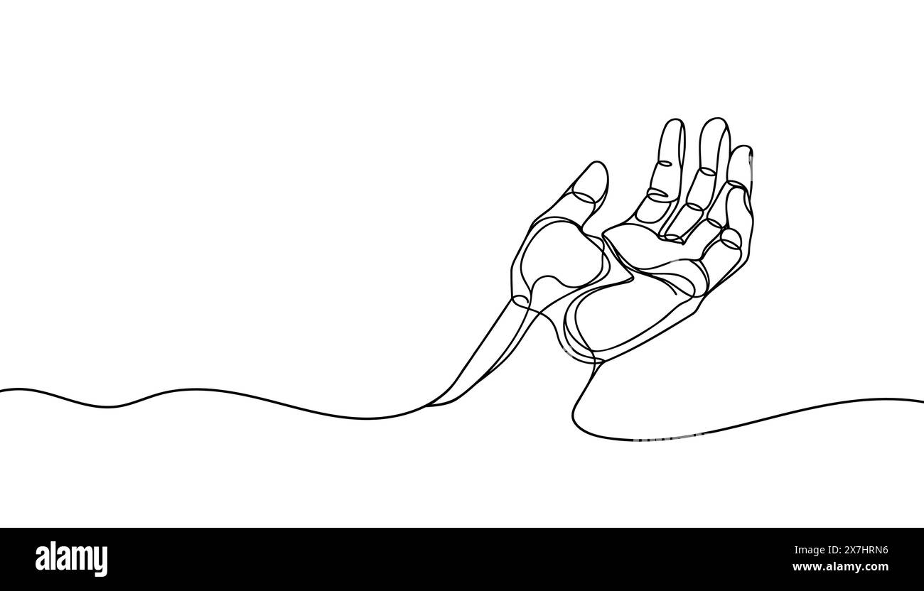 Outstretched hand or palm. One line drawing vector illustration Stock ...