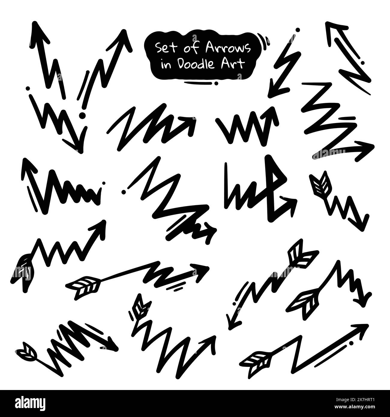 set of hand drawn arrows in zigzag shape with various directions and ...