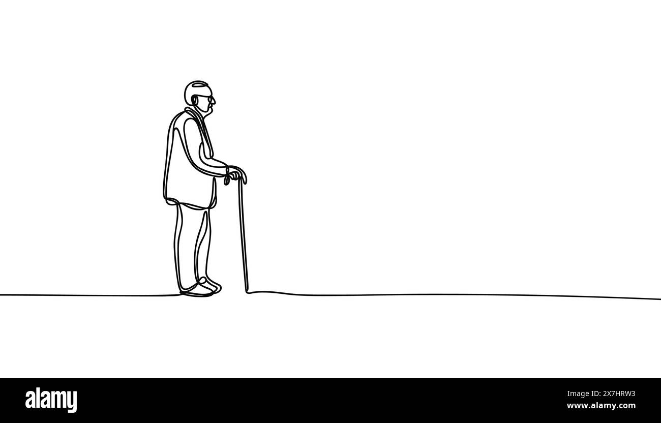 Continuous one line drawing of a senior, older man. Minimal outline ...