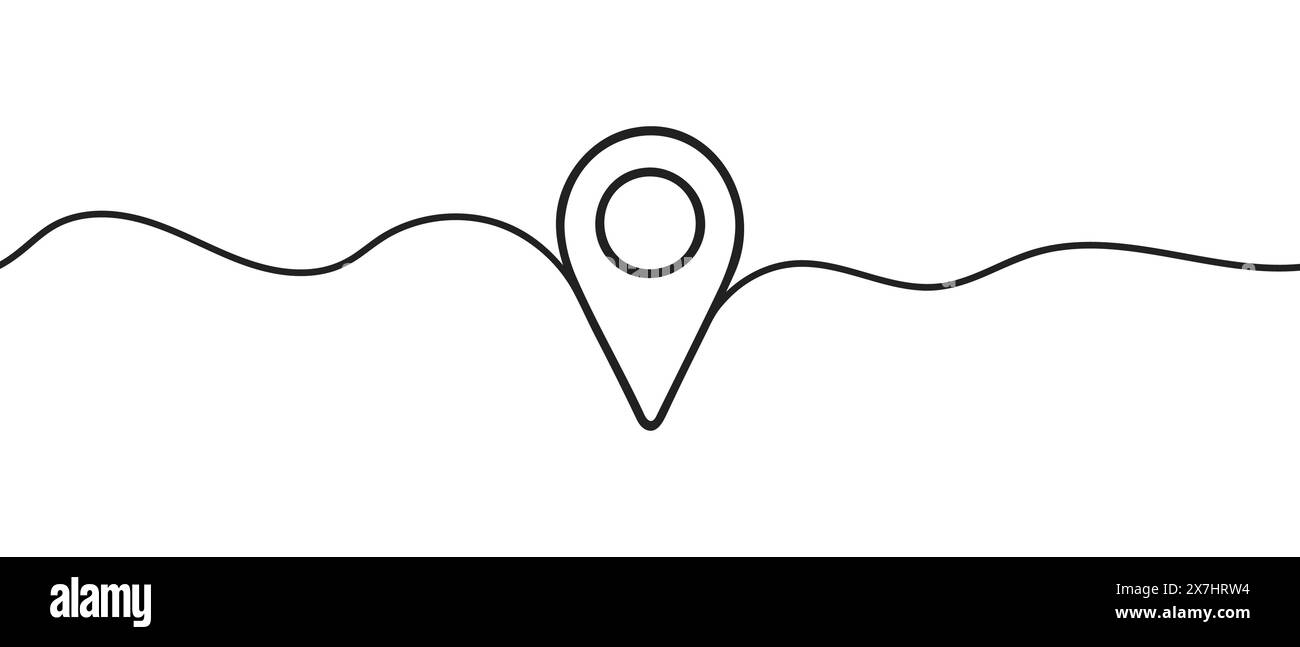 Continuous one line drawing of path and Location pointers. Map pin line background. GPS icon ...