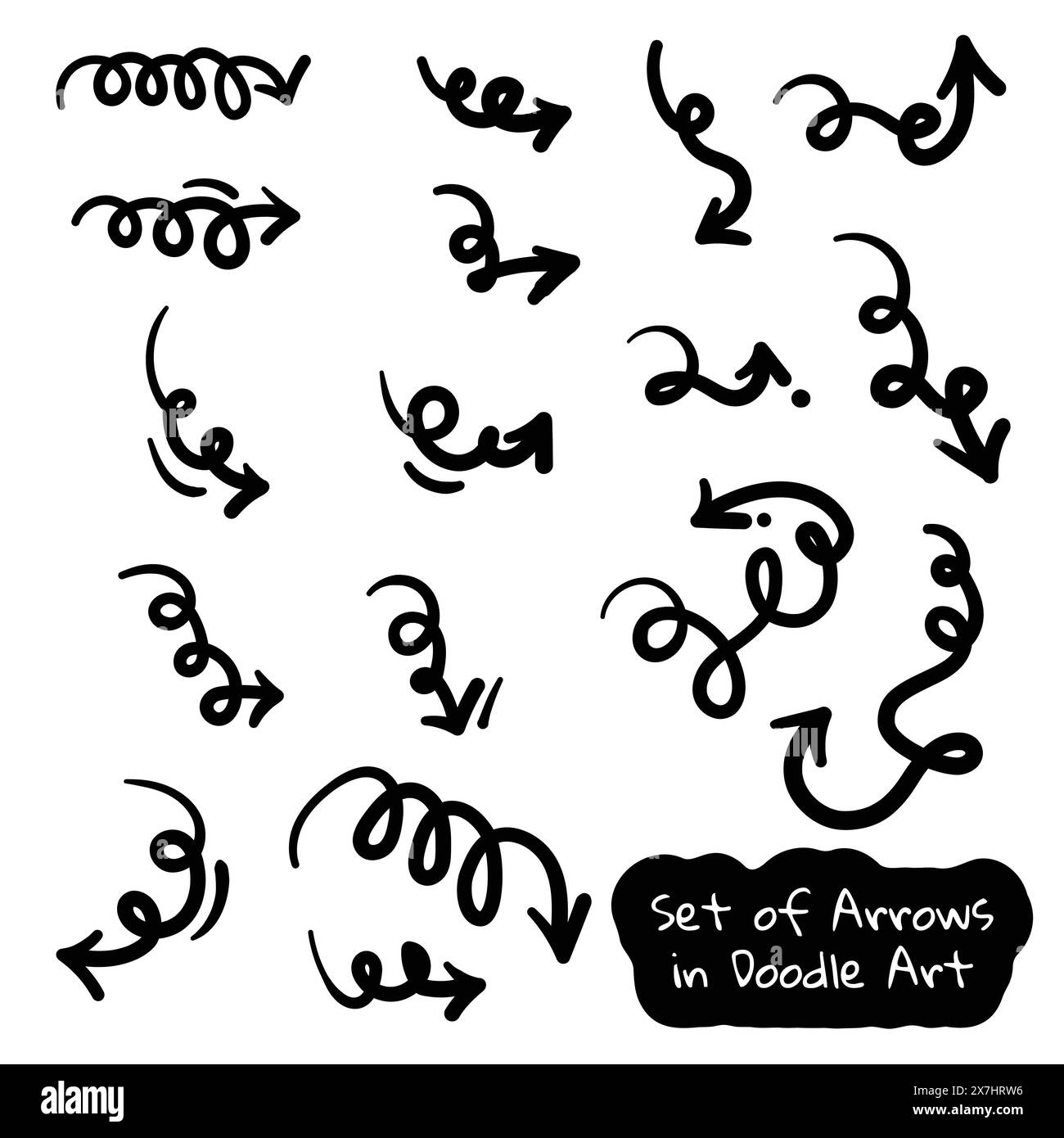 set of hand drawn arrows in irregular shapes with various directions ...