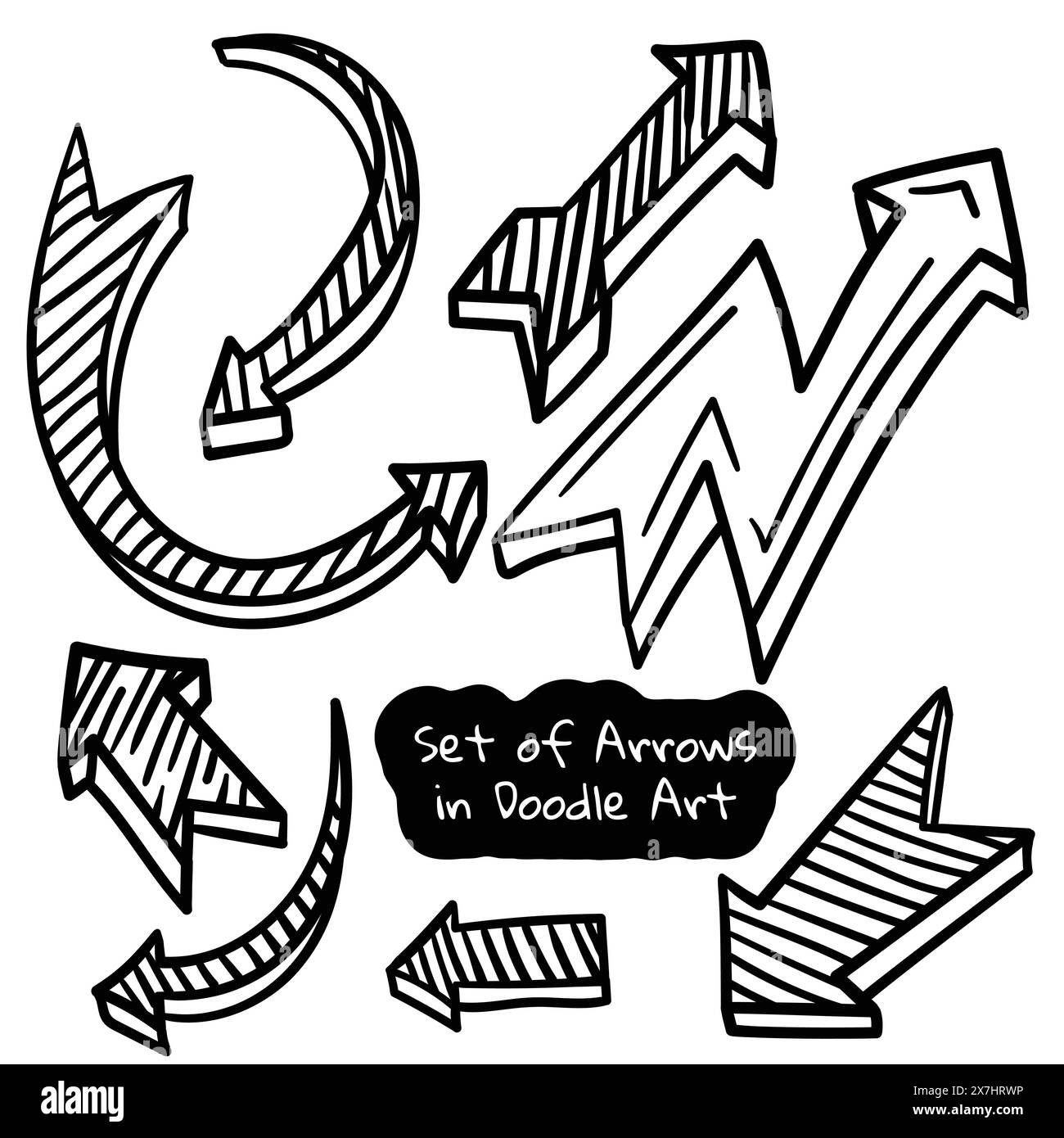 Set of hand drawn arrows with various directions in simple 3d shapes ...