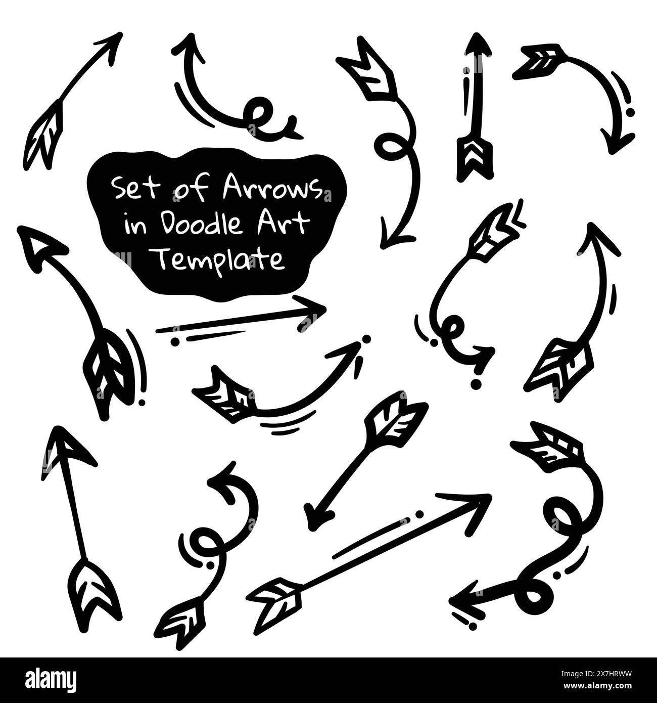 set of hand drawn arrows in irregular shapes with feathered directions ...