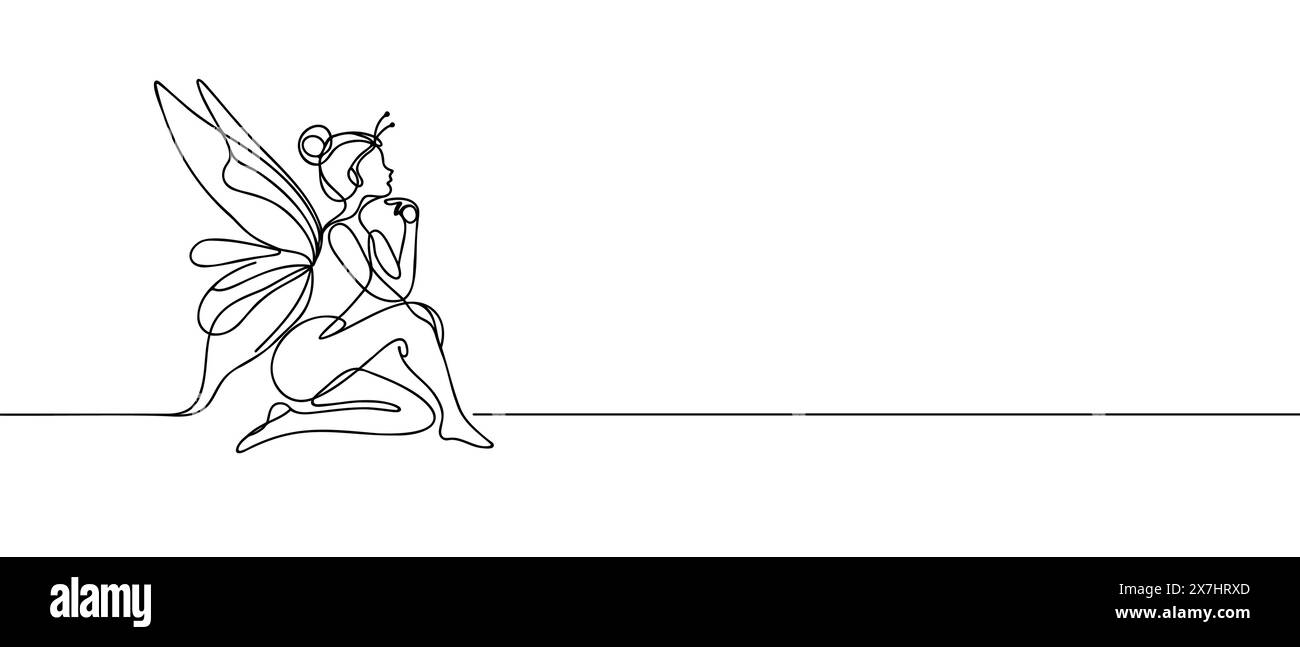 Continuous one line drawing of a fairy. Simple vector illustration ...