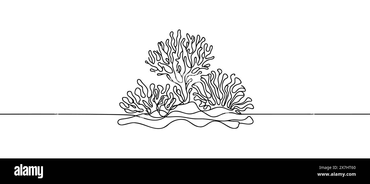 Corals seaweed one line drawing. Different types of corals. Coral reef ...