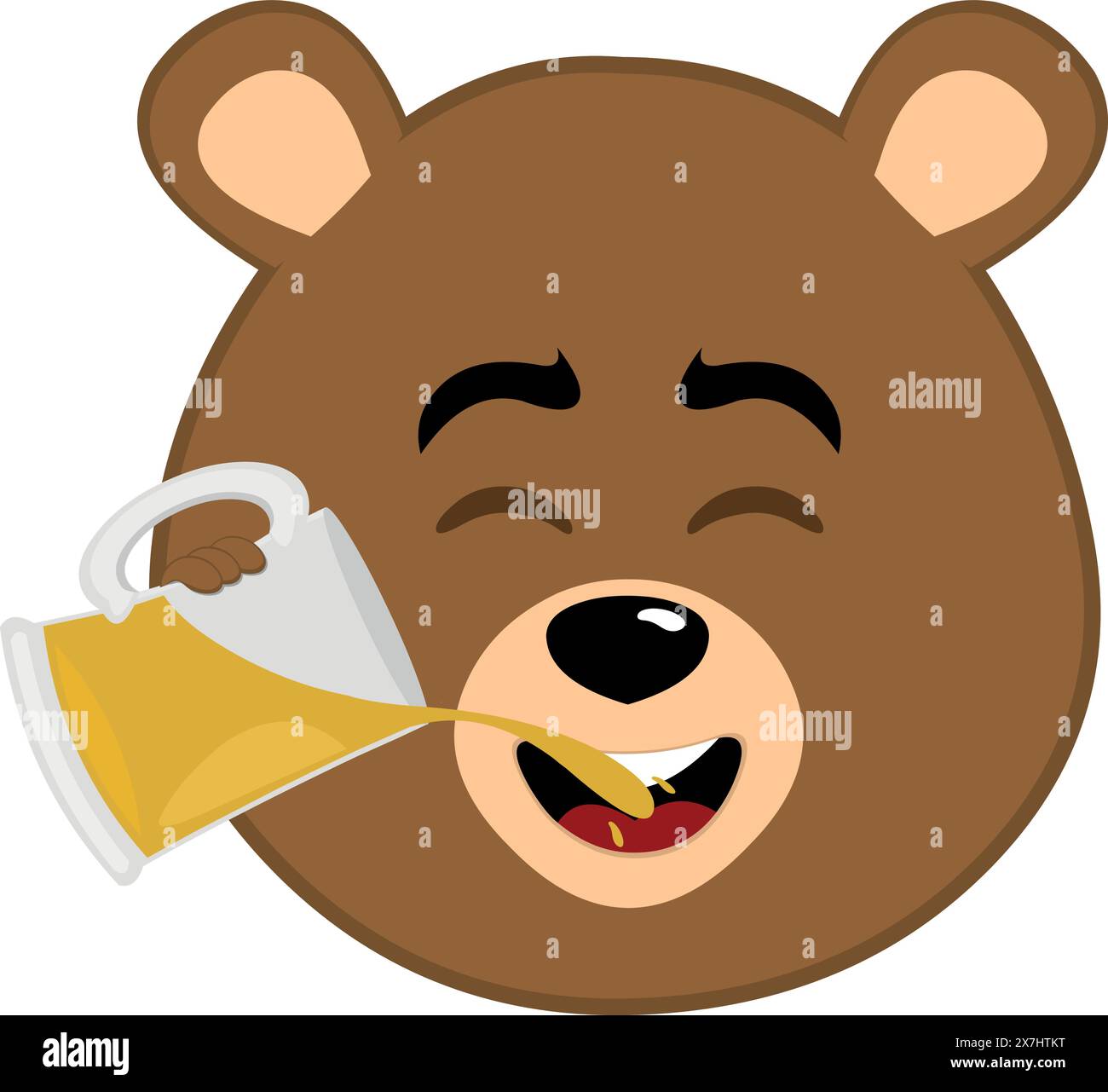 vector illustration face brown grizzly bear cartoon drinking a glass of ...